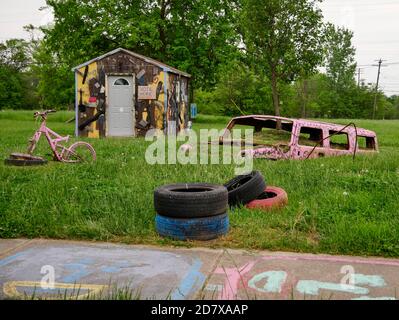 Art work from the Heidelberg Project done by artist Tyree Guyton using ...