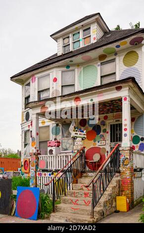 Art work from the Heidelberg Project done by artist Tyree Guyton using ...