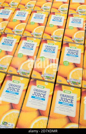 ASDA orange juice cartons & labelling: showing sugar / carbohydrate ...