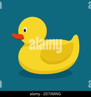 Cute yellow rubber ducky in simple cartoon style. Vector toy duck illustration Stock Vector ...