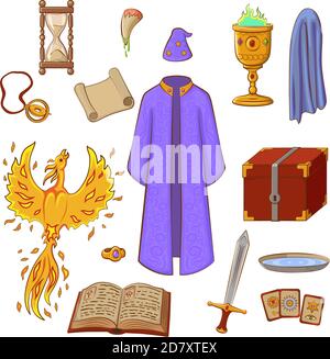Set to play a wizard. Things magician: mantle, sword, cup, ring, chest ...
