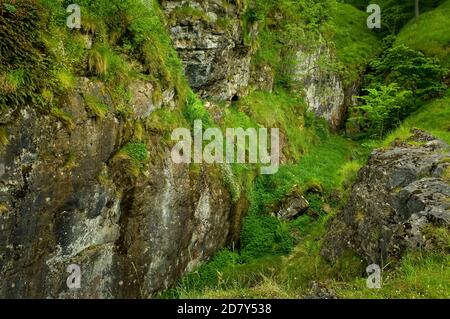 The deep and spectacular opencut at Odin Mine, Castleton, viewed from ...