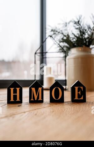 the inscription house made of blocks Stock Photo - Alamy