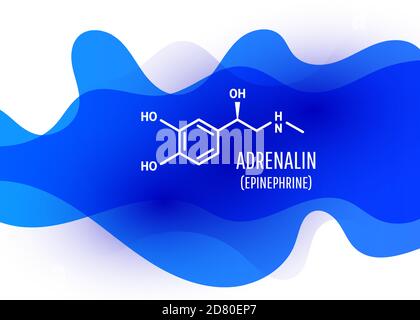 adrenalin chemical formula with liquid fluid shapes on white background ...