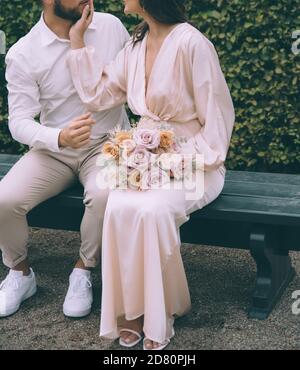Bridal couple together celebrating happy wedding day. Wedding agency ...