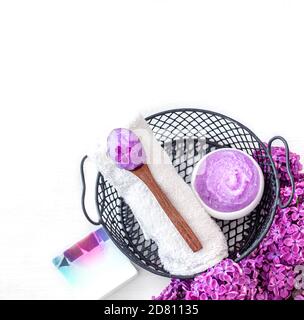 Spa composition on light wooden background Stock Photo - Alamy