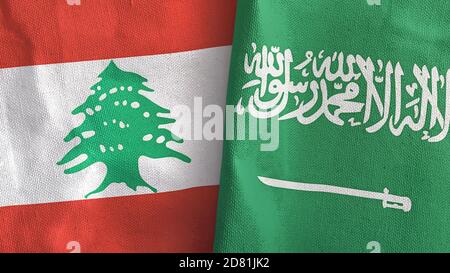 Saudi Arabia and Lebanon flags. 3D Waving flag design. Lebanon Saudi ...