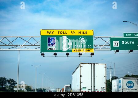 Chicago Illinois USA directional signs for traffic flow on highway Pay ...
