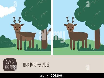 Forest animals find differences game. Educational kids games characters ...