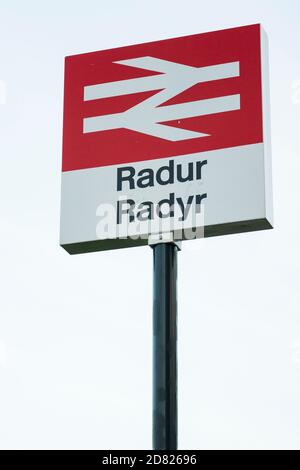 Radyr train station sign in Cardiff, Wales, United Kingdom Stock Photo ...