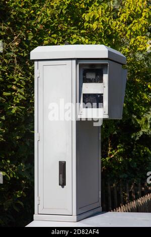 Speed camera on the narrow street of small swiss city. The 30 km/h is ...