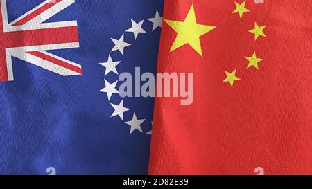 China and Cook Islands flags. 3D Waving flag design. China Cook Islands ...
