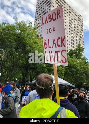 Seattle, USA - jun 14, 2020: BLM protestors moving through downtown ...