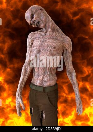 Illustration of zombie or demon face in vintage retro style. Old ...