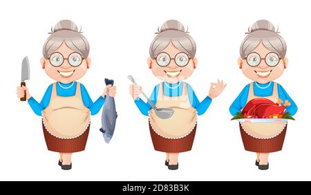 Happy Grandparents day, set of three poses. Cute smiling old woman ...