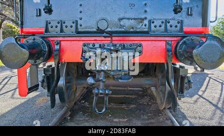 Steam locomotive buffers and chain coupler in tender first ...