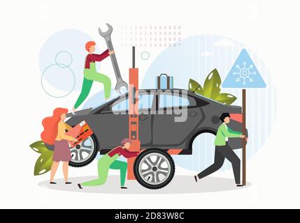 Cartoon of Man Rolling Car Wheel and Tyre Stock Vector Image & Art - Alamy