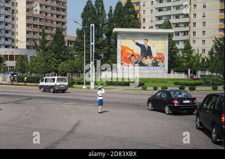 Pyongyang, North Korea, cars at a traffic light Stock Photo - Alamy