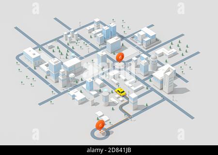 Mini-city with a taxi, transportation background, 3d rendering ...