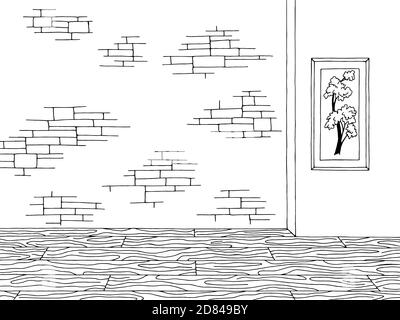 Brick stone wall. Outline sketch. Hand drawing is isolated on a white ...
