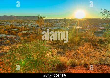 Aerial view of Alice Springs skyline in Australia from Anzac Hill ...