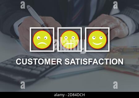Customer satisfaction concept illustrated by a picture on background ...