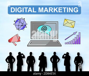 Silhouettes of men looking at a digital marketing concept Stock Photo ...