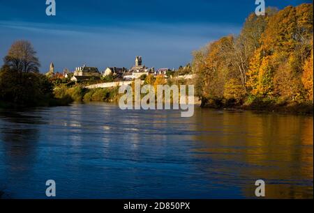 Autumn colours at Coldstream beside the River Tweed on the Scottish ...