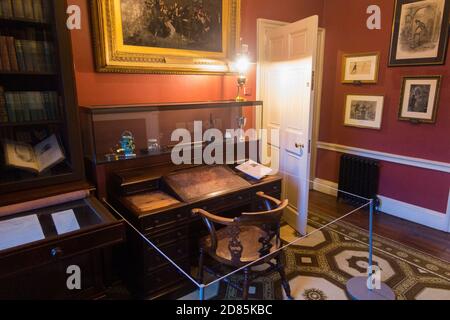 The study and Charles Dickens's desk inside the Charles Dickens Museum ...