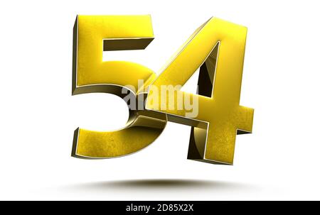 A 3D rendering of the golden number 54 isolated on the empty white ...