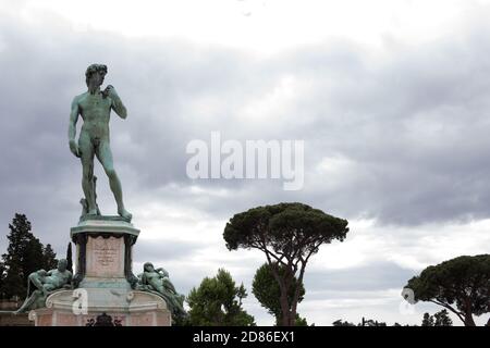 Bronze cast of David facing Florence from the center of the Piazzale ...
