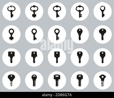 Keys Or Various Shapes Of Keys Icons White On Black Flat Design Set Big ...