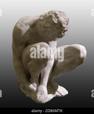 Crouching boy marble sculpture by Michelangelo, Hermitage State Museum ...
