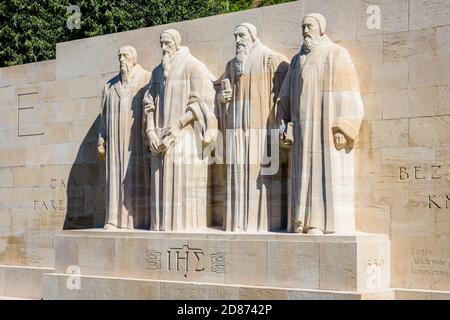 The four statues at the center of the Reformation Wall in Geneva ...