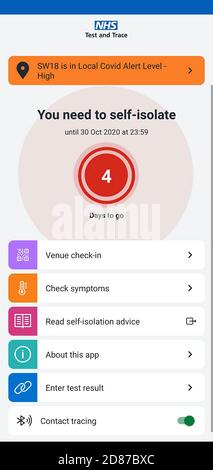 National health service app NHS test and trace app, showing you need to ...