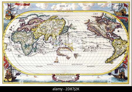 Illustrated old map of the World, vintage style full of details Stock ...