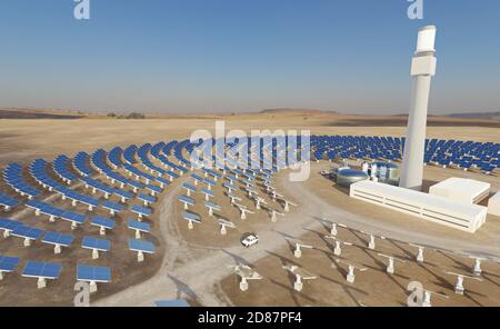 Solar thermal energy plant with a circular array of collectors. Clean ...