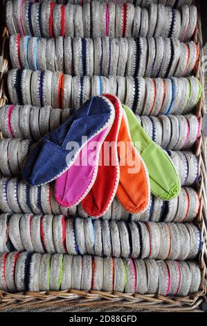 Rope espadrilles popular in Catalonia and the Basque country where they ...