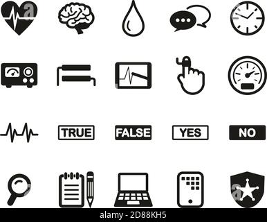 Lie Detector Test Or Polygraph Test Icons White On Black Sticker Set ...
