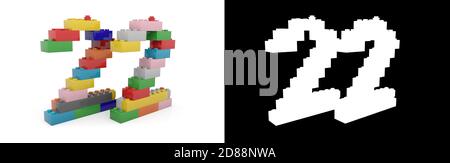 Red number 22 (number twenty-two) with golden symbols endless knot. 3D ...