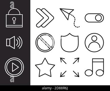 Operating system icons set. Outline set of operating system vector icons neon color on black ...