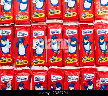 McVities Penguin Chocolate Biscuit Bars on white Stock Photo - Alamy