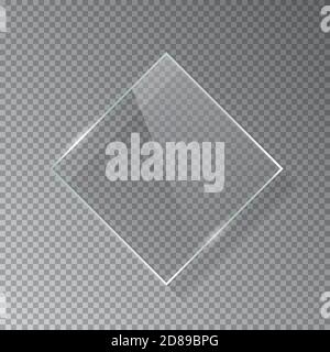 Realistic 3d horizontal rectangular glass frame isolated on grey ...