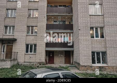 soviet gray scary badly built house from the cold war Stock Photo - Alamy