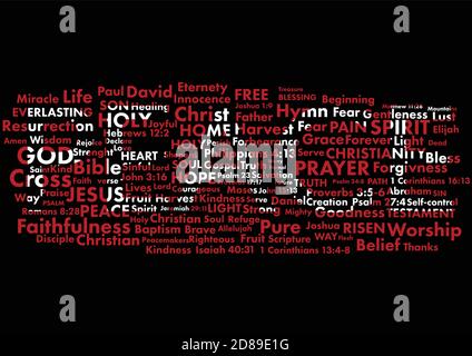Word Jesus in white written with Christian words on black background ...