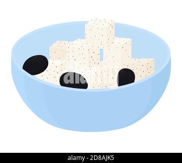 Feta cheese piece in cartoon style detailed ingredient isolated on ...