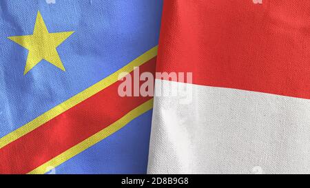 Indonesia and Congo Democratic Republic two flags textile cloth, fabric ...