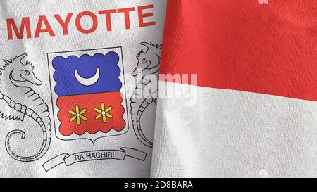 Indonesia and Mayotte two flags textile cloth, fabric texture Stock ...