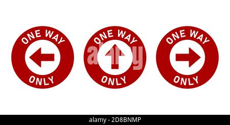 Set of One Way Only Round Floor Marking Sticker Icon with Direction ...