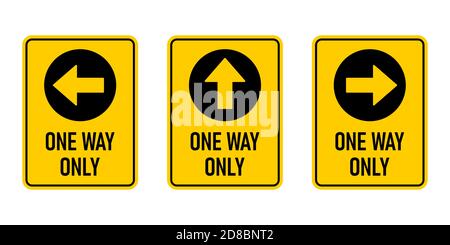 Set of One Way Only Vertical Warning Sign Poster Icon with Direction ...